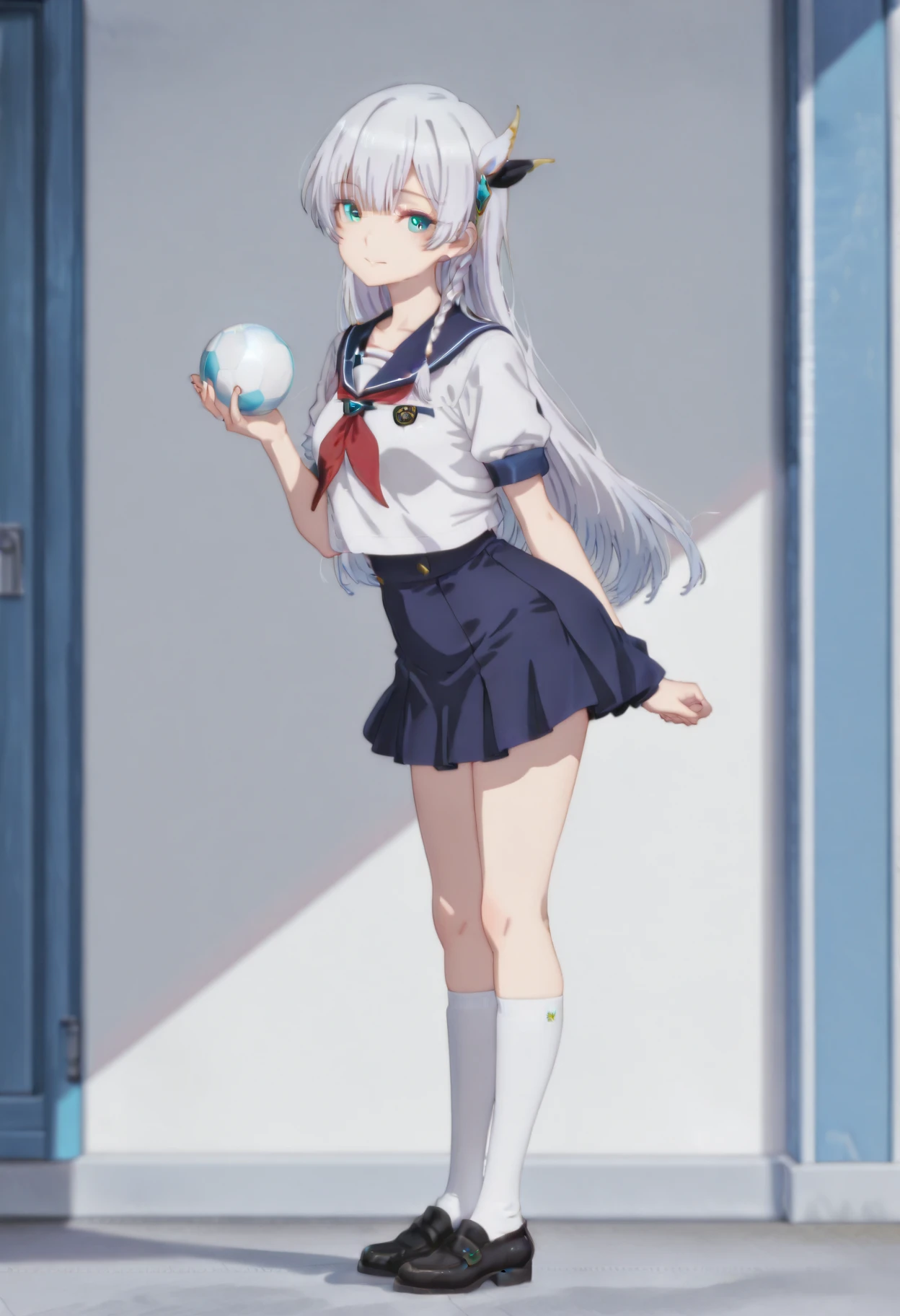 Allucia Citrus, silver hair, turquoise eye visible, side braid - SeaArt AI