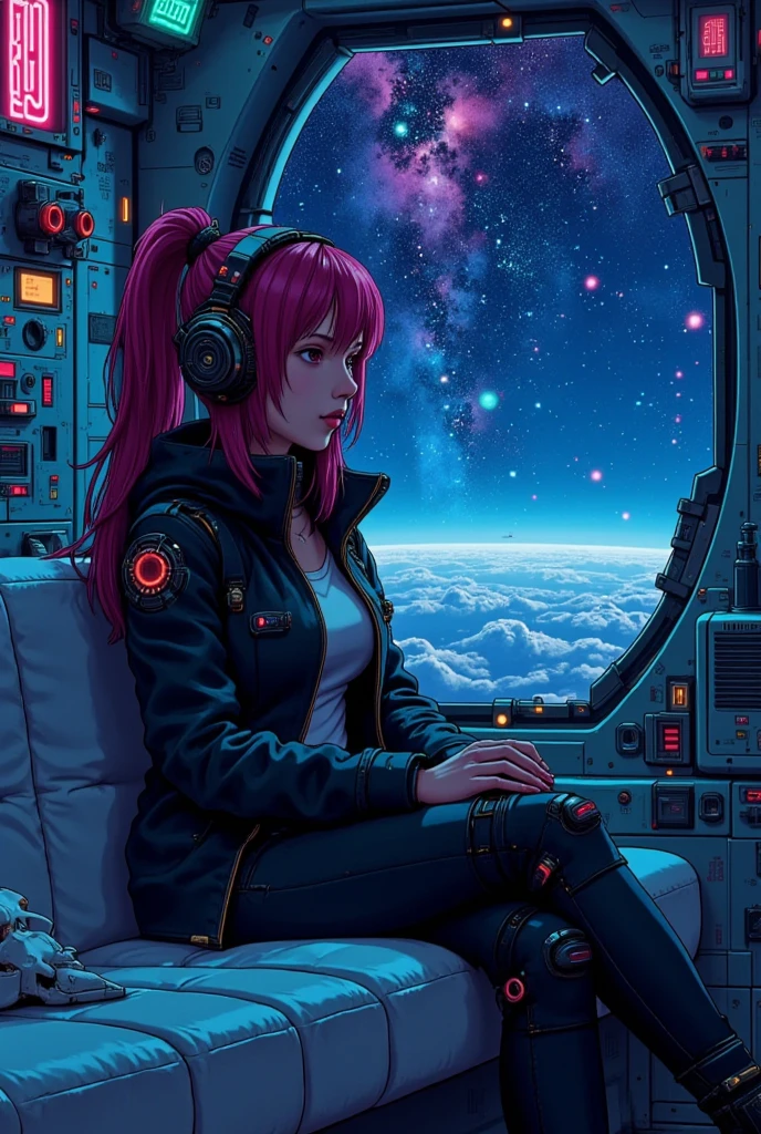 Robotech Lisa Hayes in the sdf -1 space ship sitted on a couch looking ...