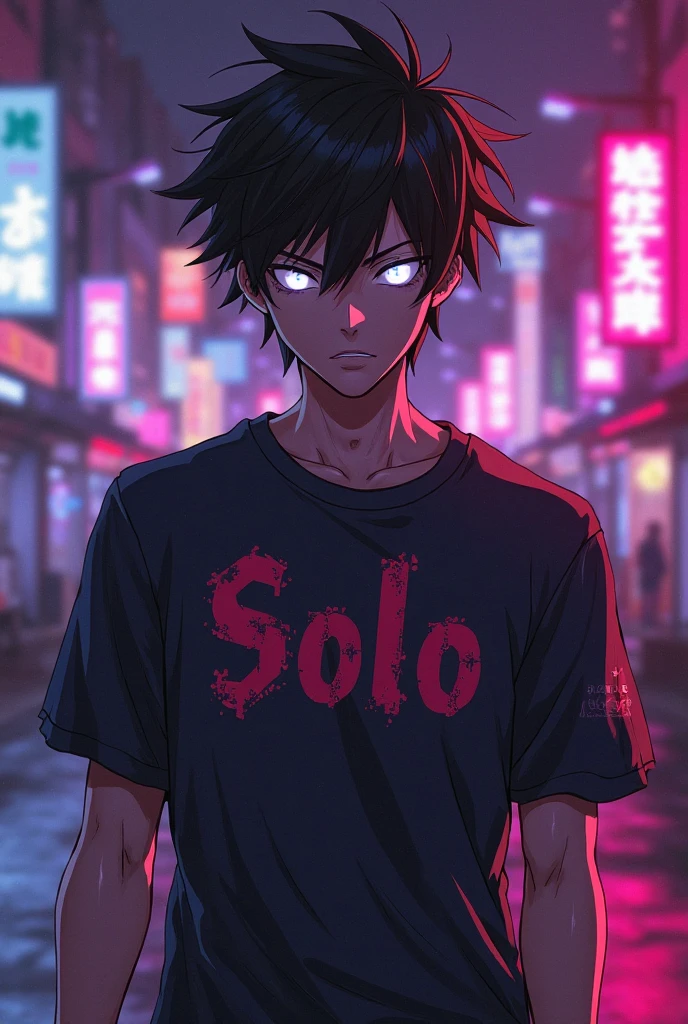 Dark anime male character, glowing eyes, spiky black hair, intense ...