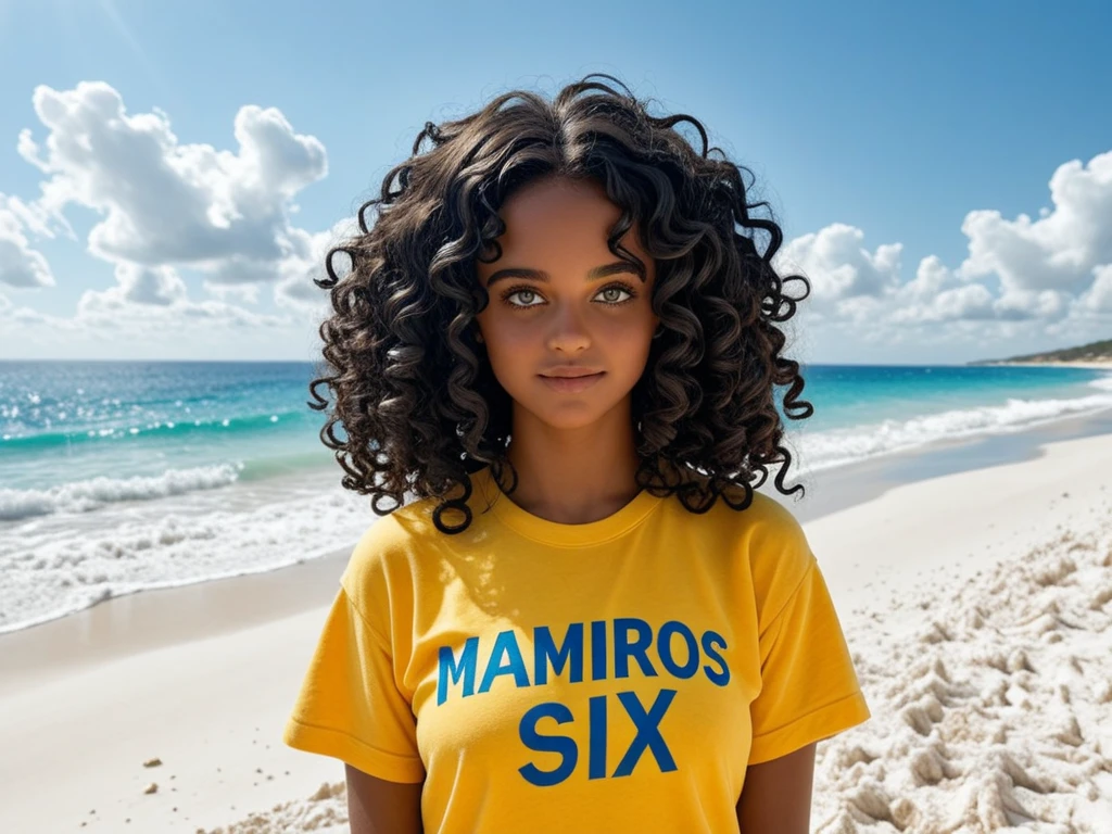 Cinematic image short yellow t-shirt covering half of the big six - SeaArt AI