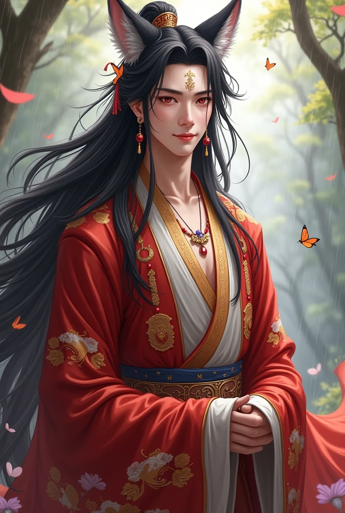 "A full-body portrait of a male fox spirit immortal in ancient Chinese ...