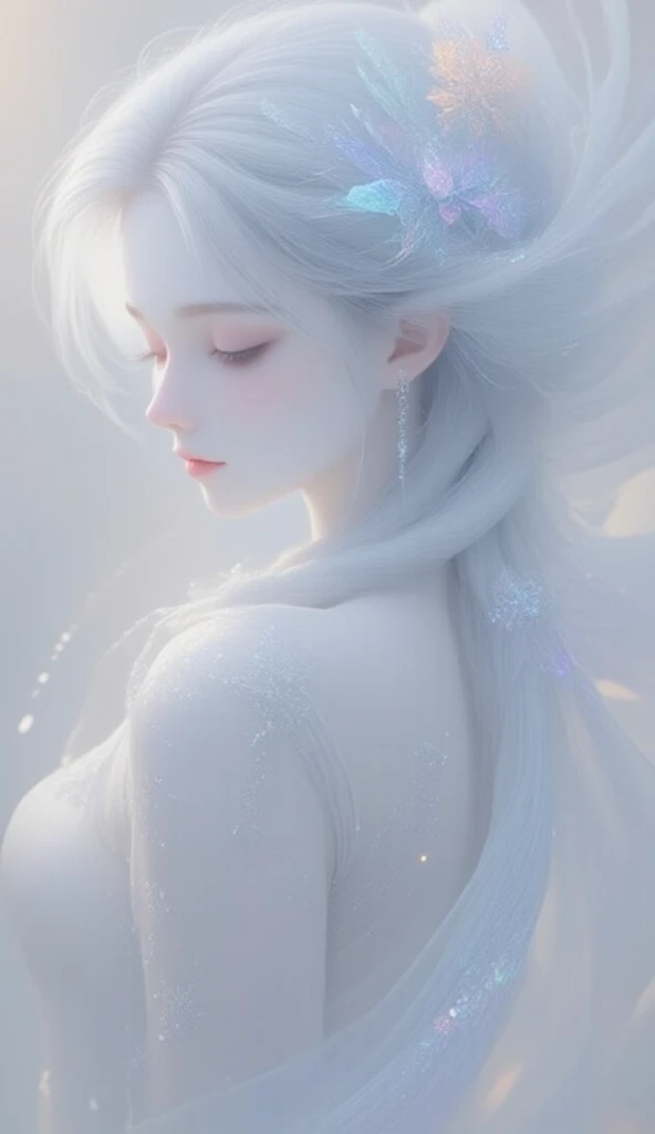 A highly detailed and ethereal figure with a serene and mystical ...