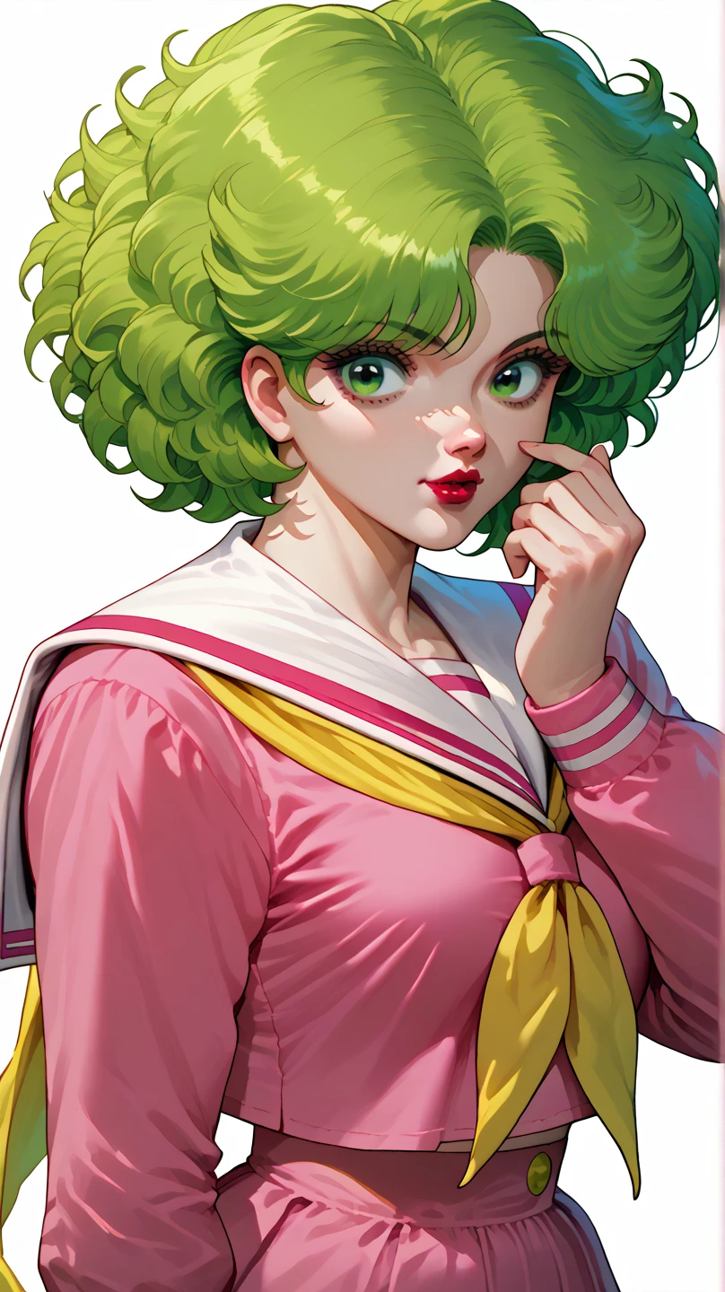 Shimeru fubata, green hair, short hair, wavy hair, green eyes - SeaArt AI