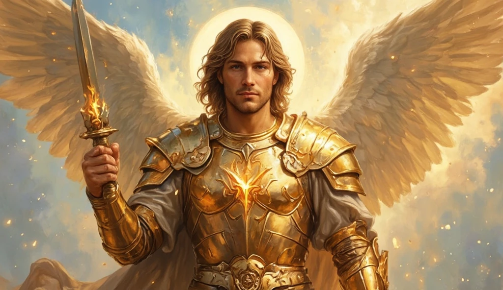 Image of Saint Michael the Archangel MAN, COM CABELOS LONGOS - SeaArt AI