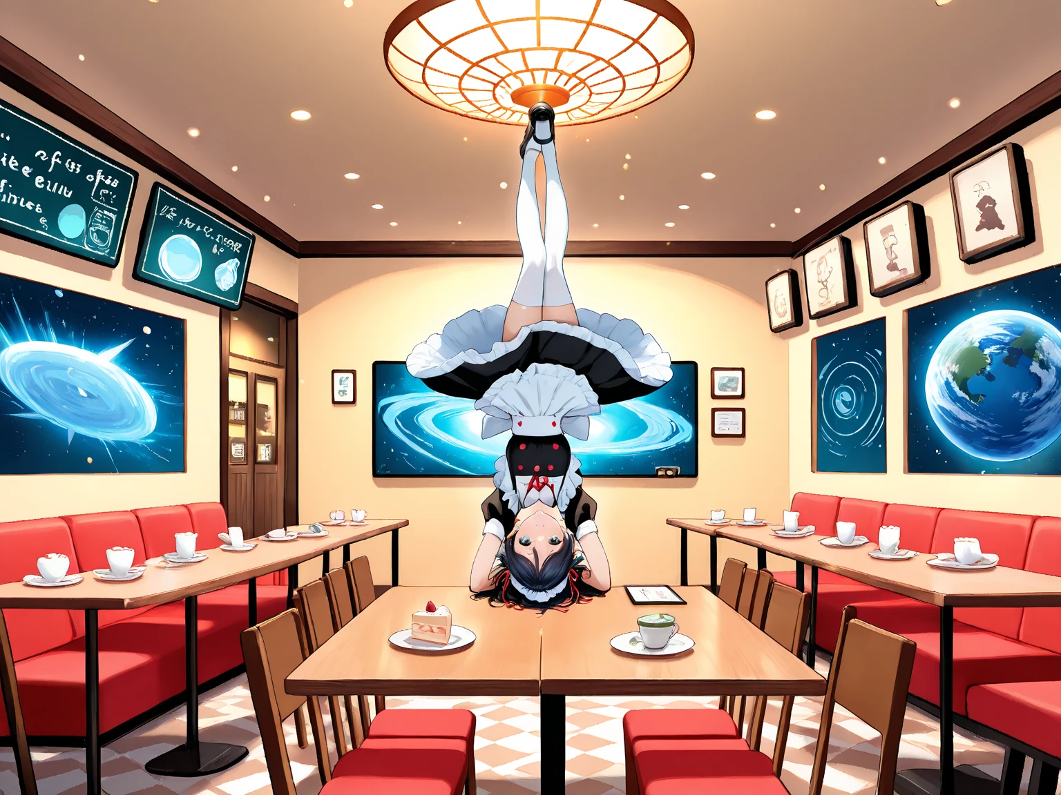 No gravity, maid cafe, multiple maids, The maids are upside down ...