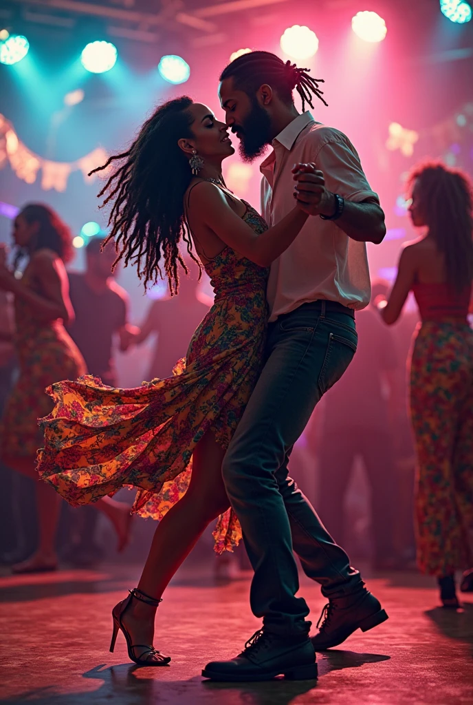A Rasta dancing with a beautiful woman on the dance floor of a nightclub - SeaArt AI
