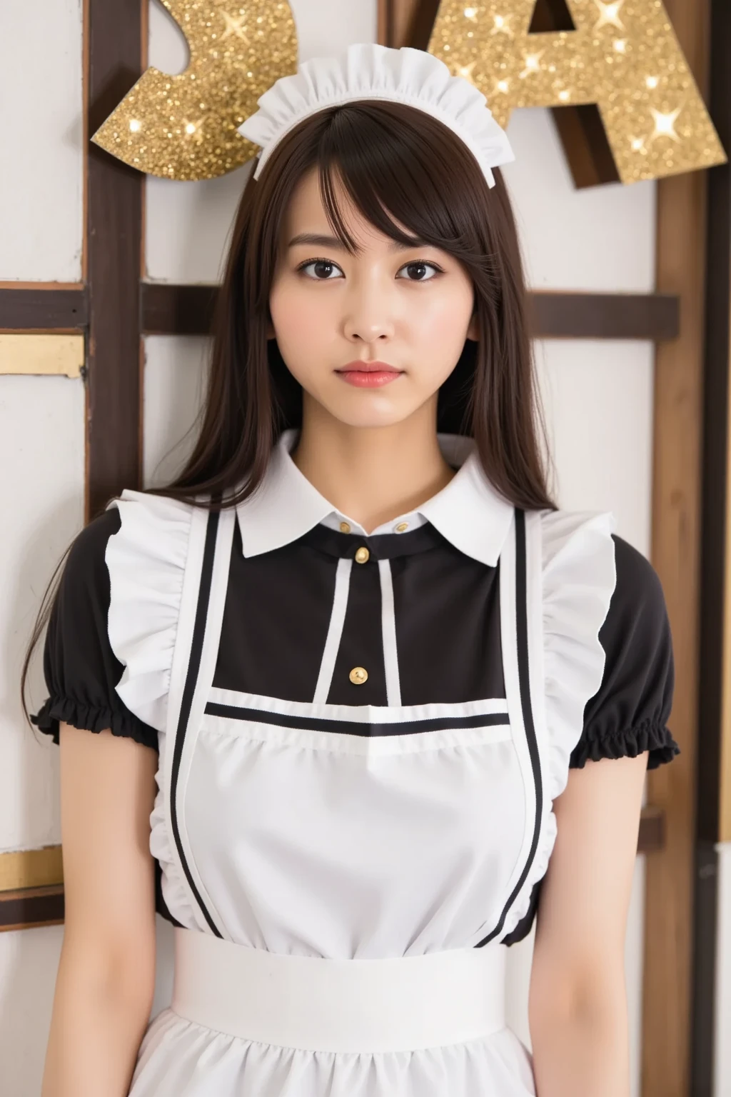 Maid uniform, maid cafe with a tray,serious expression,Maid clothes ...