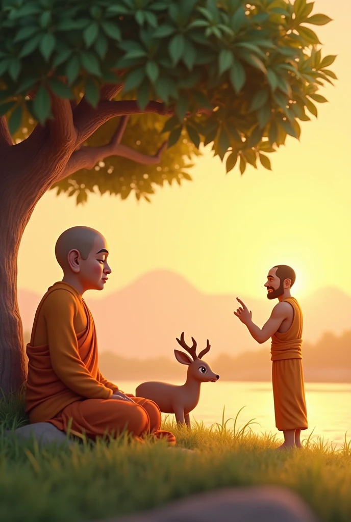 "A young Burmese monk, dressed in maroon robes, is running across a ...