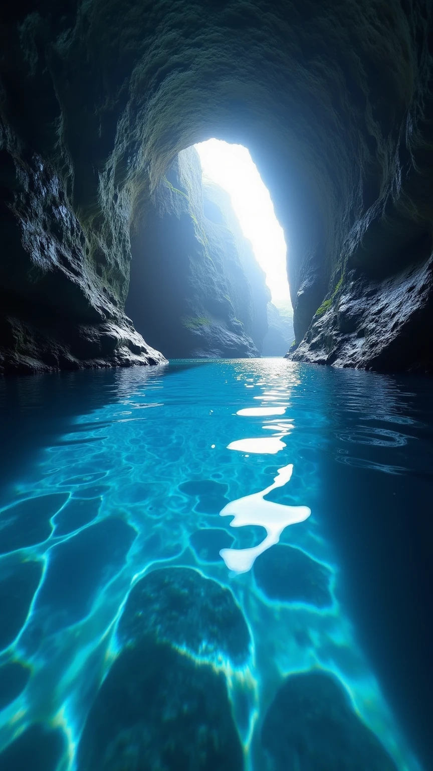 High-resolution image、natural caves with hidden blue crystals that take ...