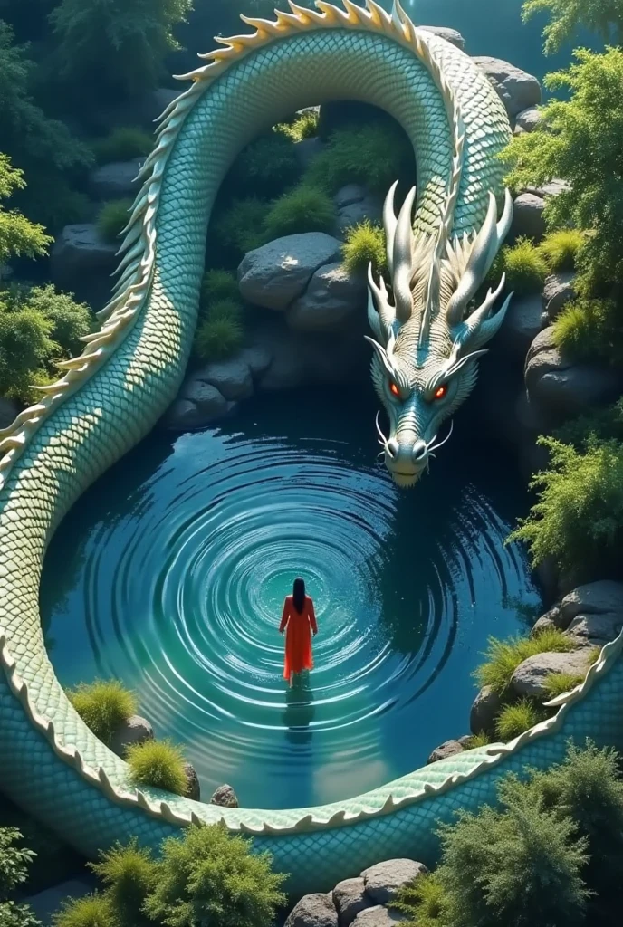 In this captivating image, a majestic, serpentine dragon with shimmering blue - SeaArt AI