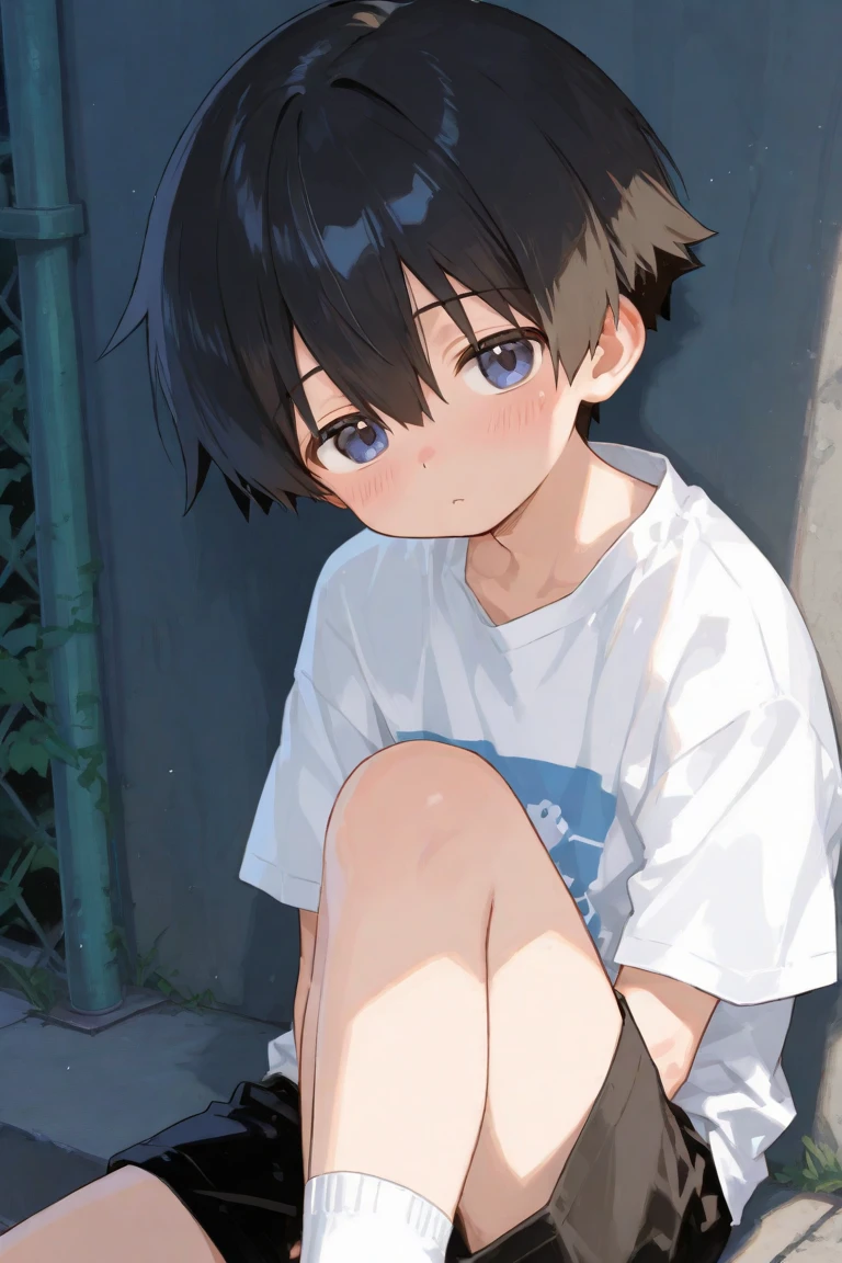 Anime style, boy, male, shota only, cute, black hair, brown eyes ...