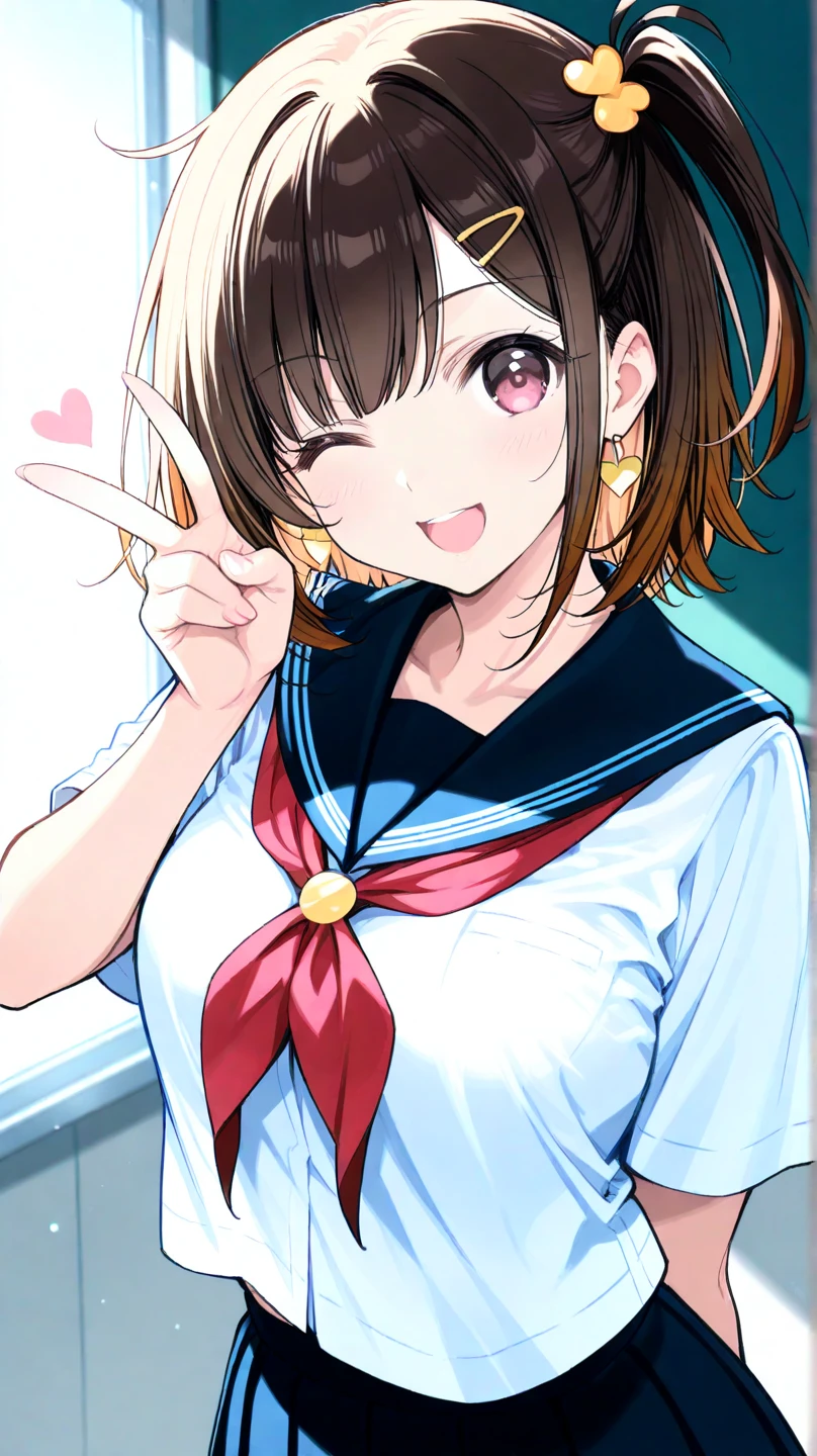 Girl in uniform wink Peace Sign - SeaArt AI