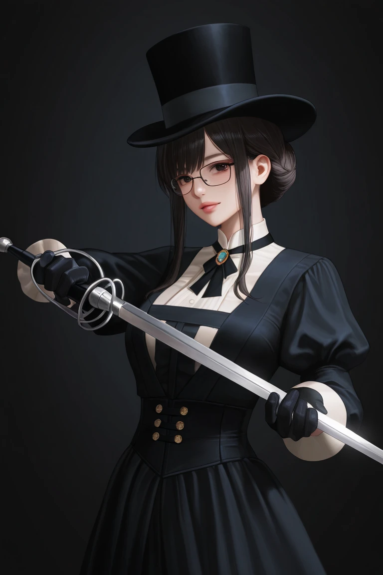 Realistic anime style、A woman dressed as a Victorian lady holding a ...