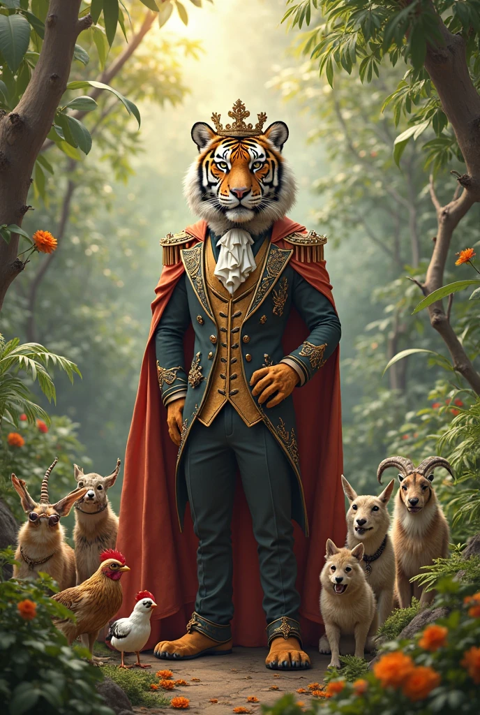 A tall handsome Tiger wearing king suit suit laughing standing in the ...