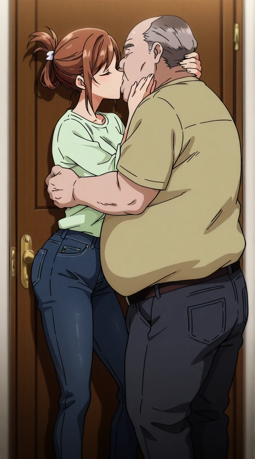 Hisato Azuma with his hair tied, light green shirt, mangas cortas - SeaArt AI