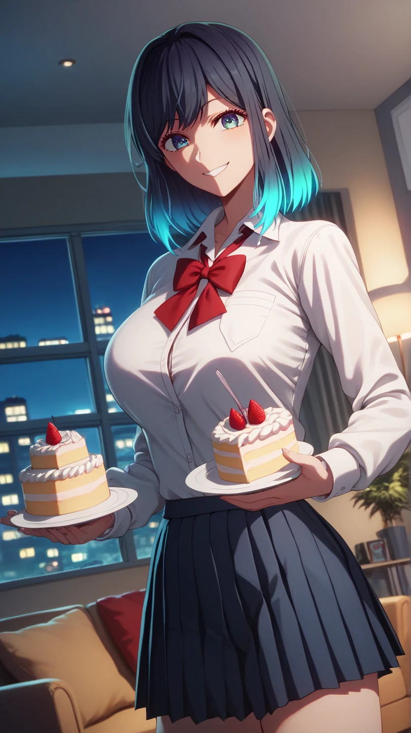 Akane Kurokawa, 1girl, long black hair with blue highlights, gradient ...