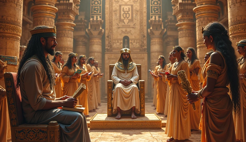 "An intricate depiction of Ancient Egyptian diplomacy, featuring a ...