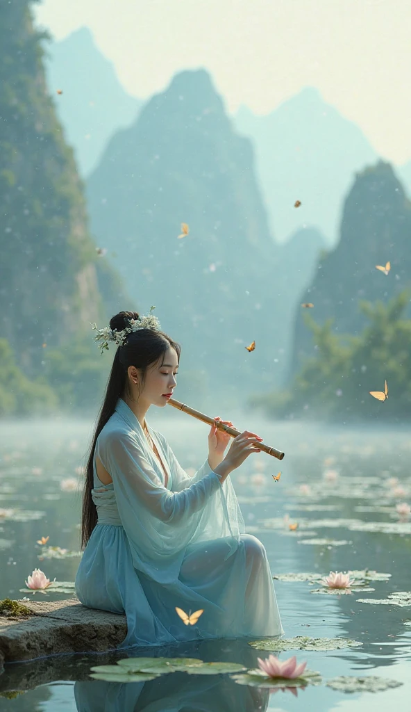 A stunning Chinese age girl with a graceful, curvaceous figure sits by ...