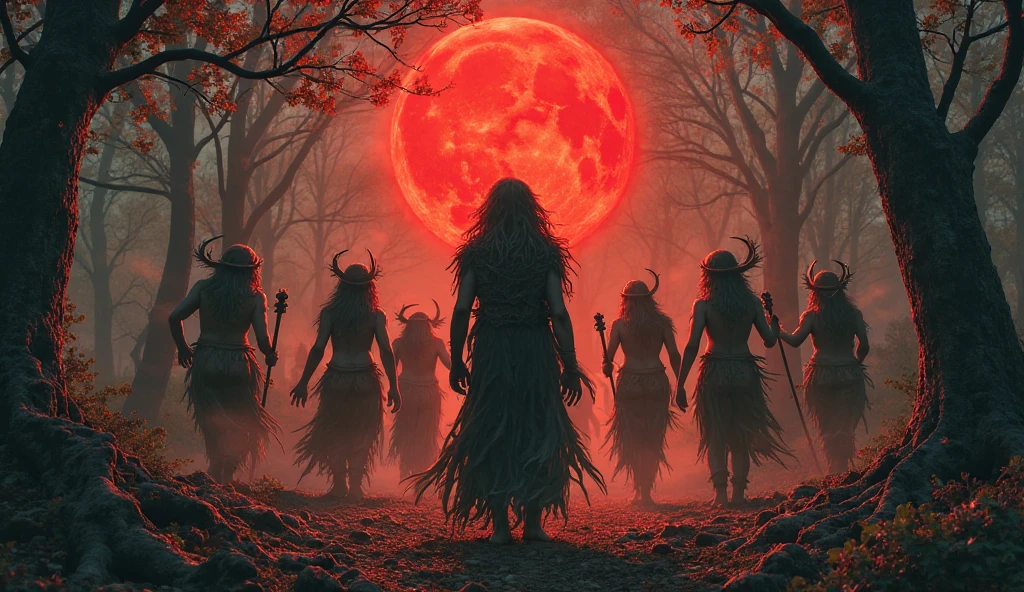 Orpheus stands before a group of wild, frenzied Maenads dancing under a ...