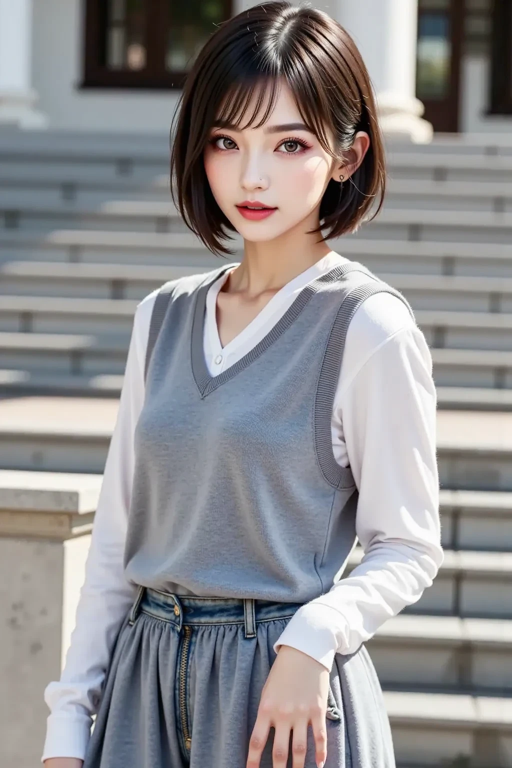 (Full Body),((shirt:Super Long、sleeveless,gray、Sheer Material - SeaArt AI