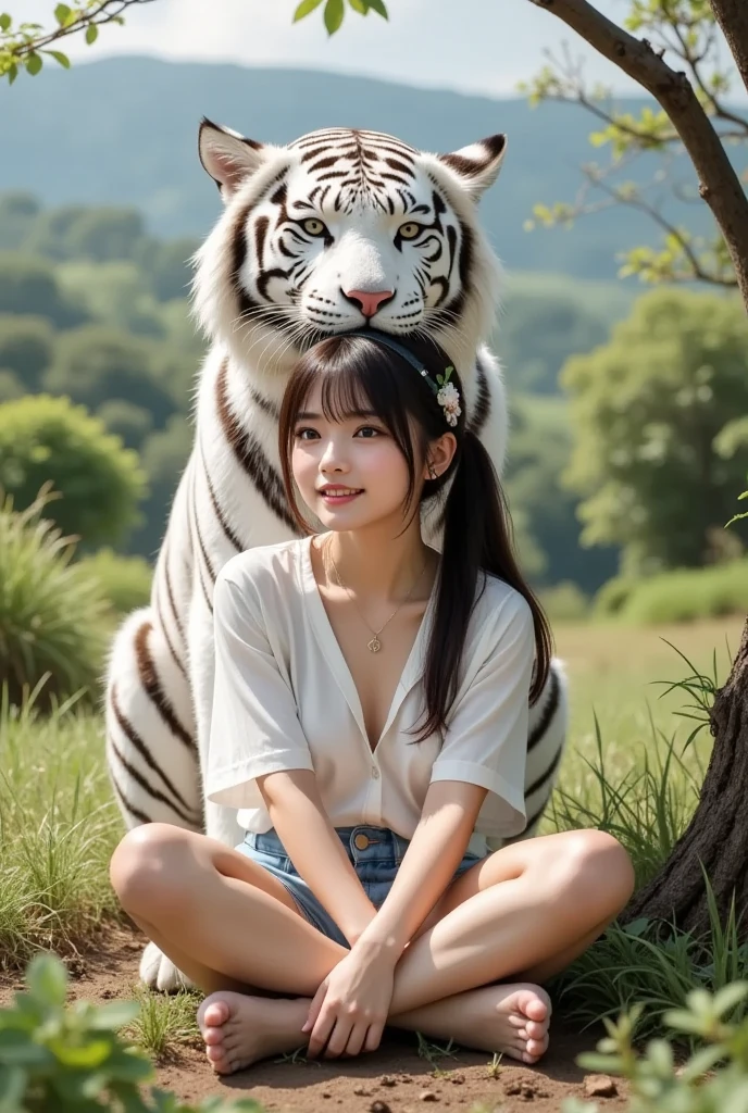 Real、Best Quality、masterpiece、One woman and white tiger、Women wear ...