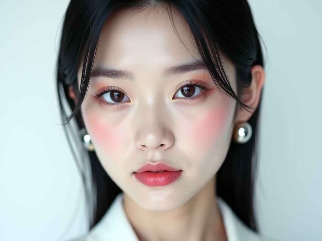 A minimalist high-fashion close-up portrait of a Chinese model with ...