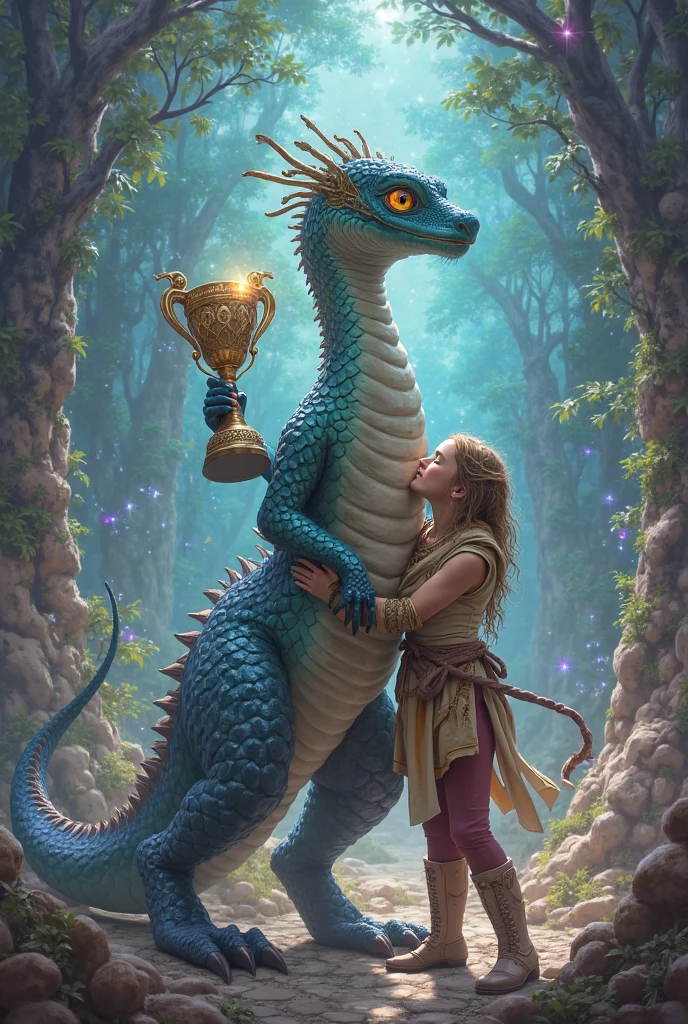 a Girgit and a human with trophy - SeaArt AI