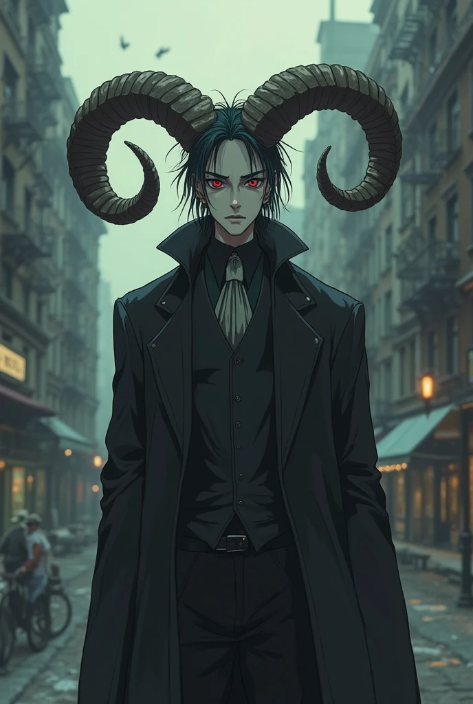 A tall slender demonic figure with pale almost gray-ish skin - SeaArt AI