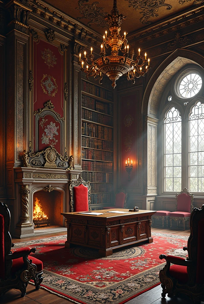 I want the study rooms of large medieval European families，super realistic - SeaArt AI