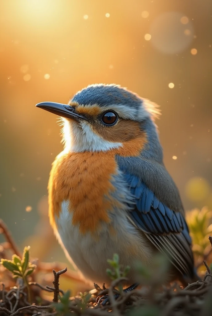 A mesmerizing close-up portrait of a gorgeous little bird illuminated ...