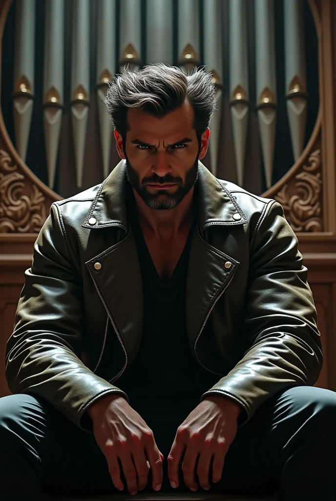 Wolverine logan playing an organ front facing the camera - SeaArt AI