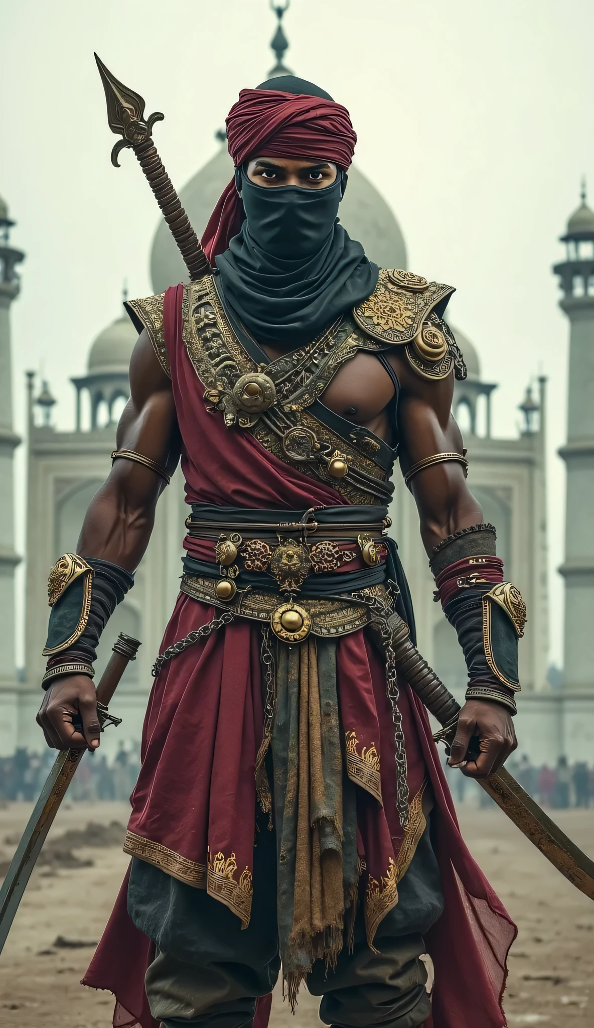 Realistic full-body ninja with traditional Indian warrior influence ...