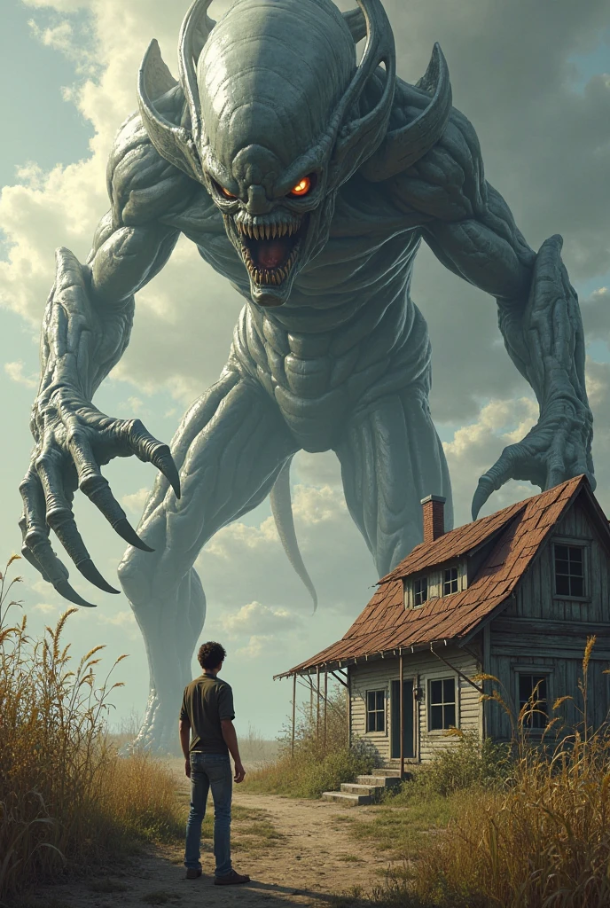 create a book cover, Very realistic of an alien with huge gray claws ...