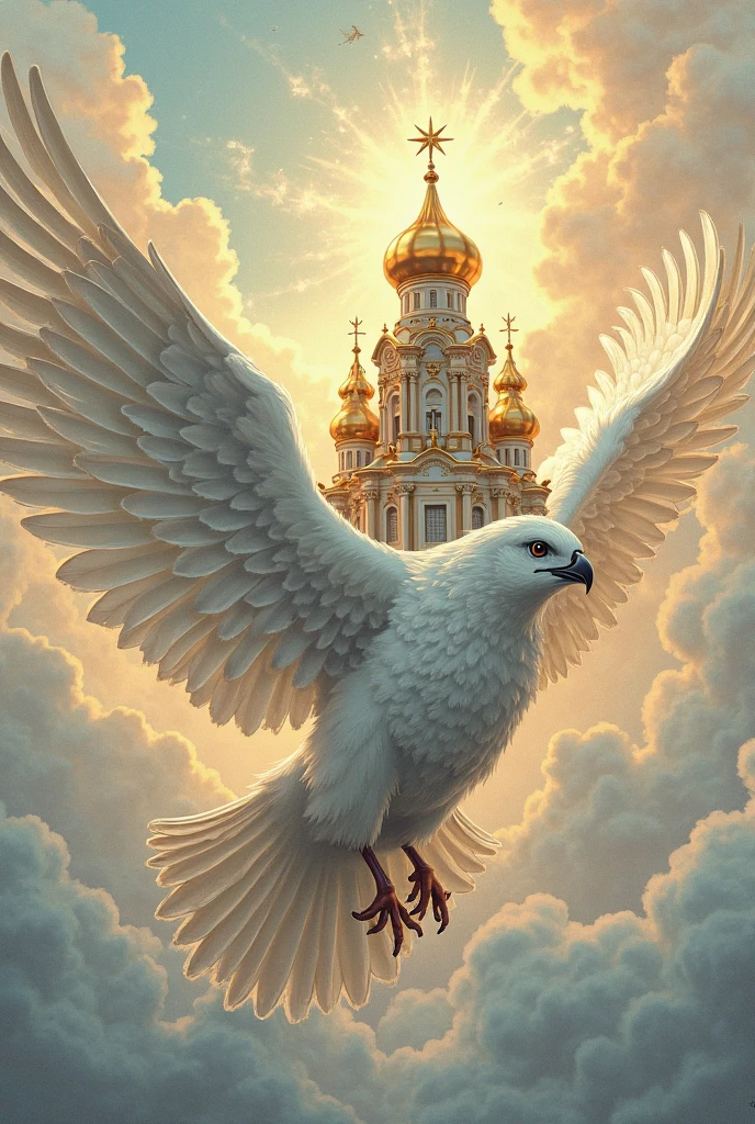 A bird holds an Orthodox church on its wings a drawing - SeaArt AI
