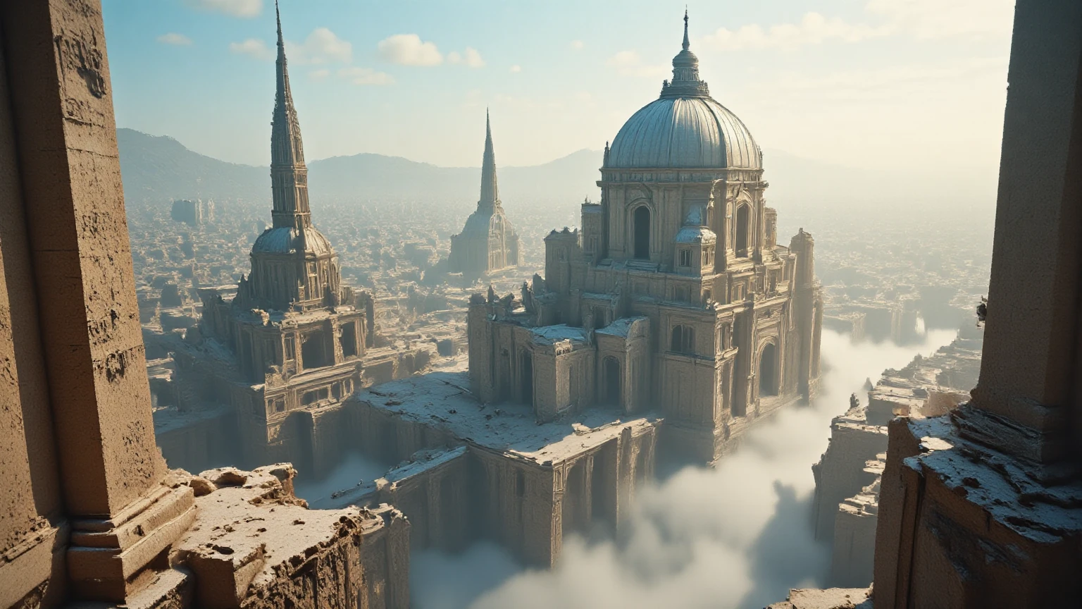 A modern postmodernist thriving futurustic skyscraper city wirh haunted ...