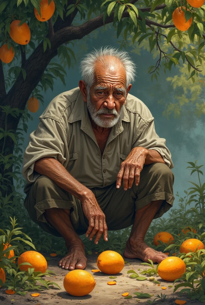 Grandpa looked at the fallen mangoes, heartbroken. He sat down on the ...