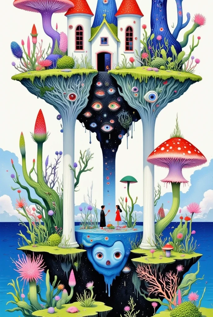 fantasy surreal style illustration hint 1. **Main building and ...