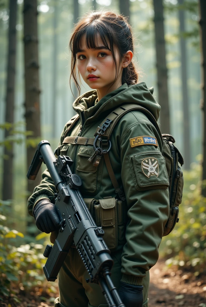 Cute high school girl wearing a combat suit on her upper body from ...