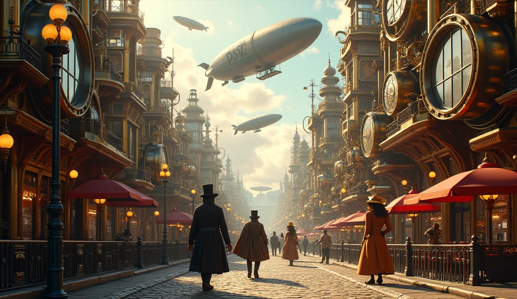 A whimsical steampunk world blending Victorian-era elegance with ...