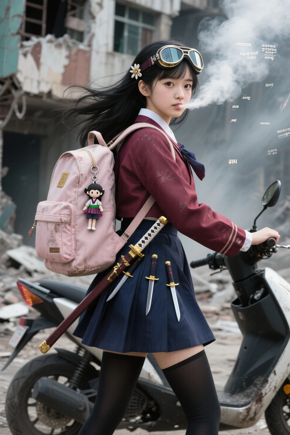 The main character : The backpack has a cute doll key ring. appearance ...