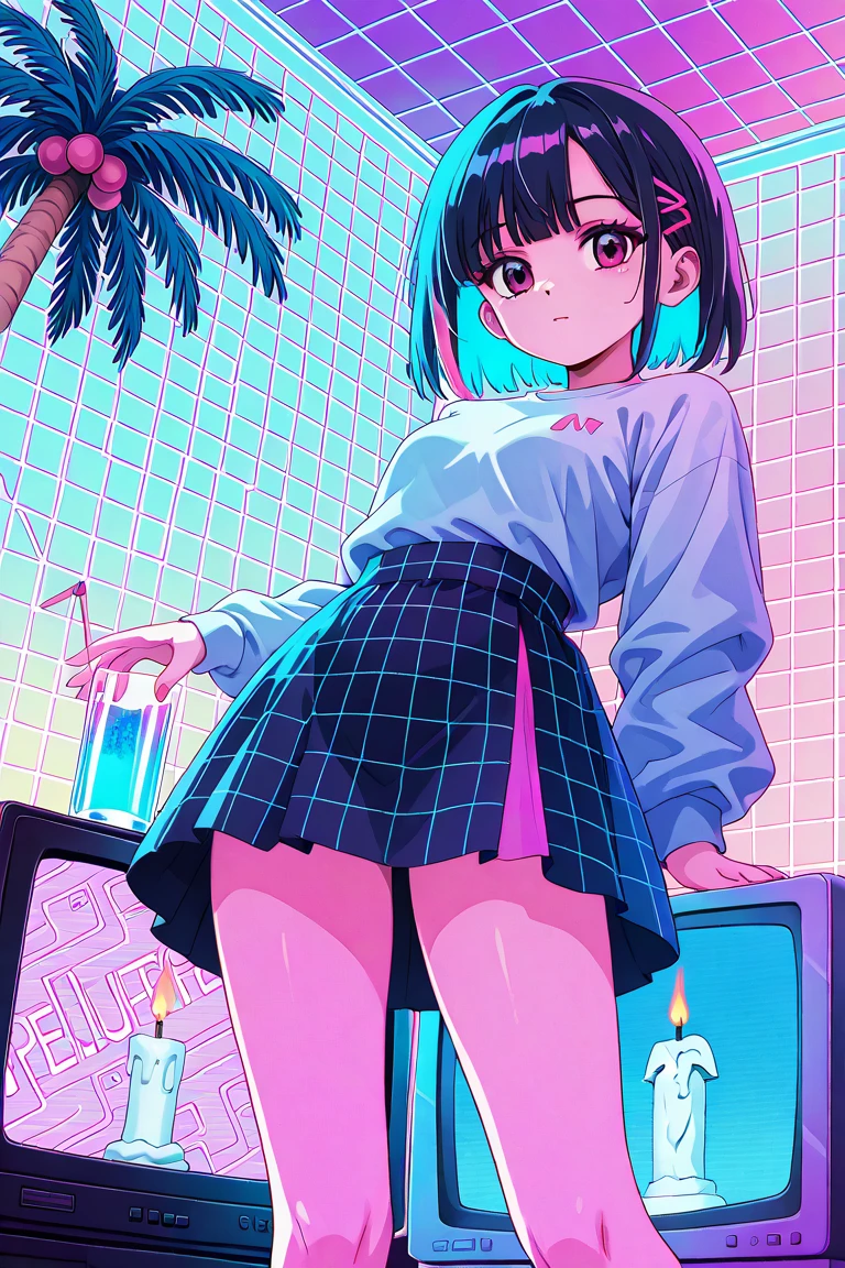 Dynamic angle, Vaporwave Estique, retro futuristic theme, Pastel Neon Color Pale - SeaArt AI