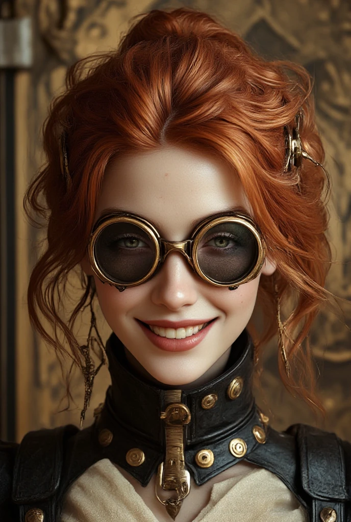 Hyper-realistic close-up photos of a laughing steampunk girl - SeaArt AI