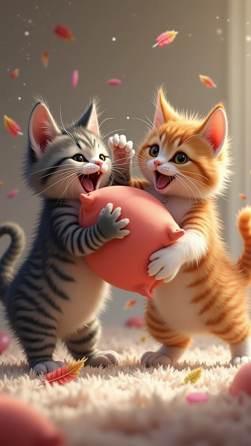 2cats, pillow fight,in a dynamic motion - SeaArt AI