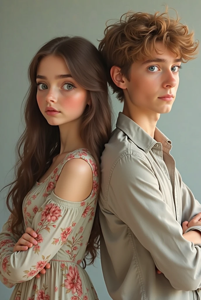 Two teenagers A Brown haired brown eyed Boy and a very dark blonde haired blue e - SeaArt AI