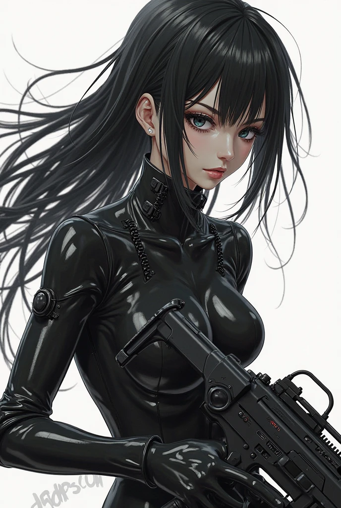 Female character from the anime Gantz, with her gun on a black or white ...