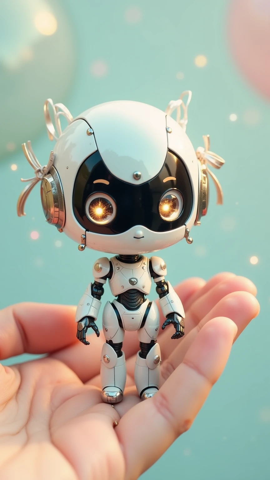 A palm-sized chibi robot girl with oversized head and tiny body - SeaArt AI