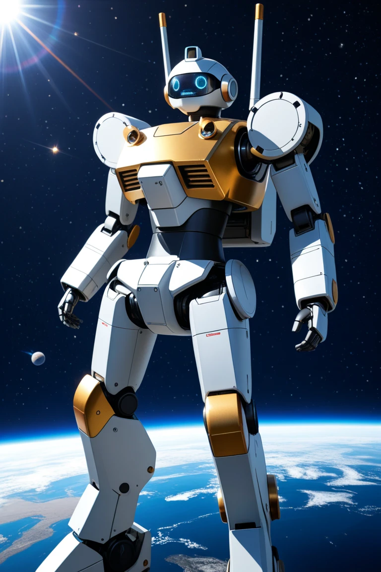 Outer space above Earth、realistic image like the picture、4K、cat robot ...