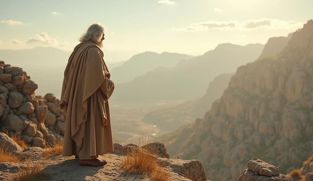 1. Elderly Moses standing alone on Mount Nebo, gazing solemnly at the ...