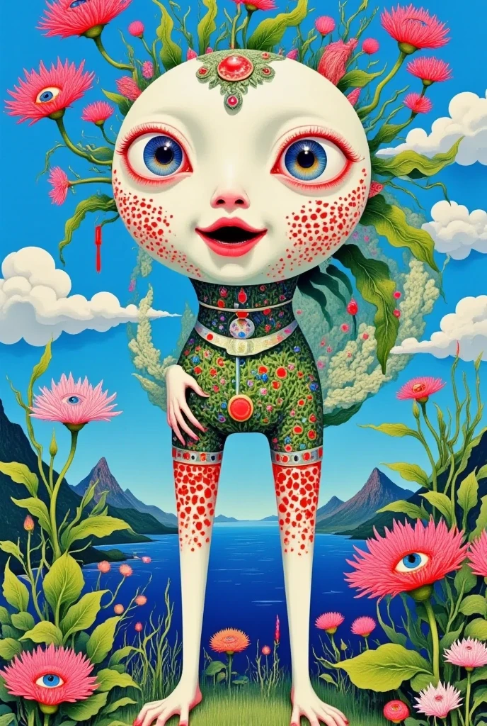 , creating a surreal fantasy creature illustration，with delicate ...