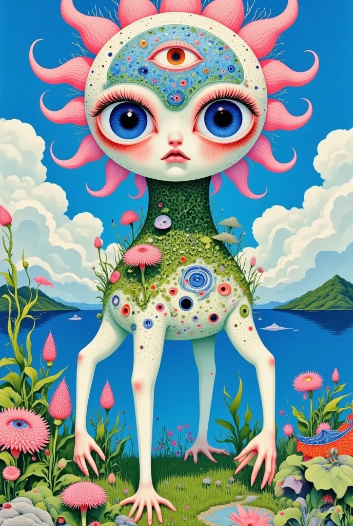 , creating a surreal fantasy creature illustration，with delicate ...